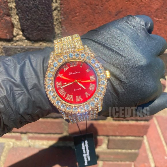 Accessories | Full Iced Out Gold Plated Red Face Stylish Luxury Party ...